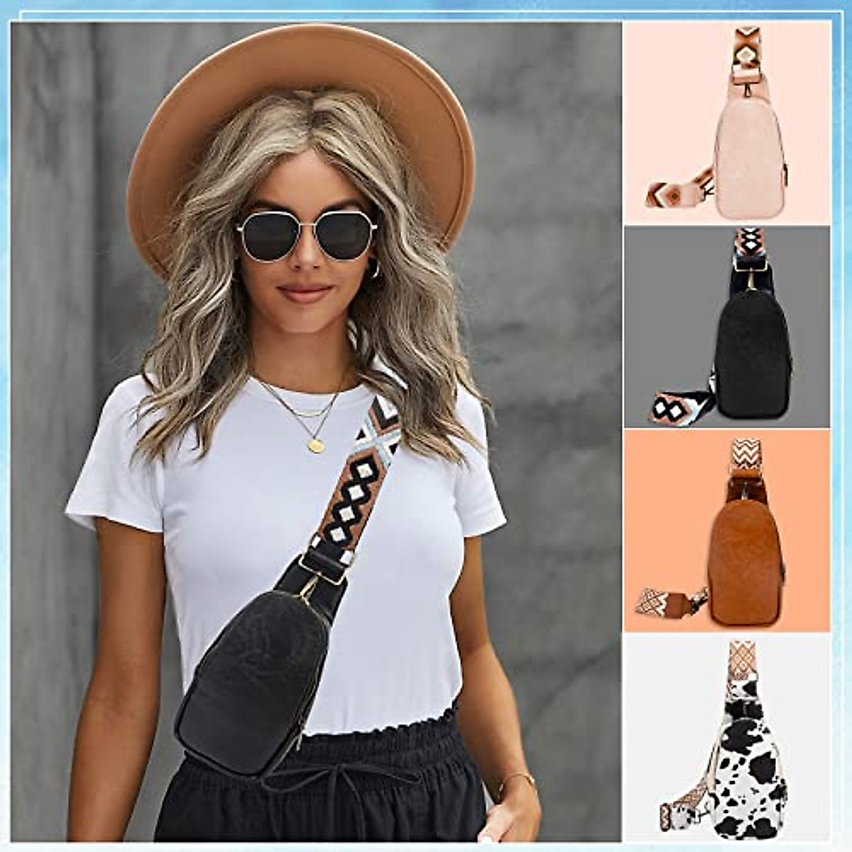 UIXIZQ Small Sling Bag for Women Chest Crossbody Bag PU Leather Daypack Fanny Purse Backpack for Men Shopping Travel Fashion Guitar Shoulder Strap Satchel (Black)