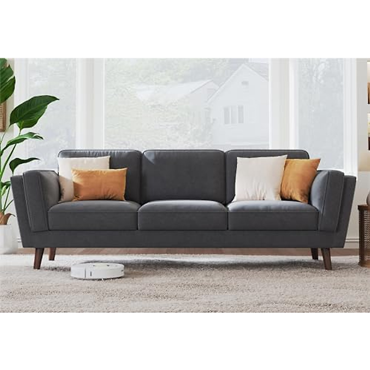 papababe 87" Sofa, Modern Sofa for Livingroom- Deep Seat Sofa Couch with Embedded Arm Pillow, Dark Grey Sofa
