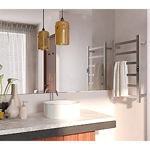 Topdattion Electric Towel Warmer | Super Thin | with Timer & Temperature Multi-Level Adjustments | Hardwired & Plug-in | 6 Bar Polished Finish