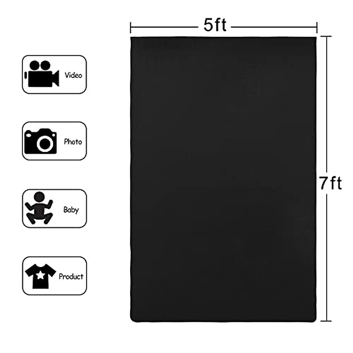 WENMER Black Backdrops, Solid Black Photo Backdrops for Photoshoot, Photography Backdrops Background for Photo Shooting, Party, Videos, 5 x 7 FT