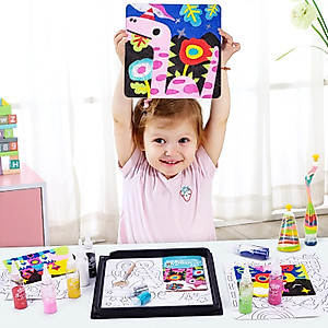 Sand Art Kit for Ages 3 to 10 - Everything Kids Need for Fun DIY Crafts - 16 Sand Peel&Sprinkle Pictures, 2 Sand Art Bottles, 8 Jars of Colored Sand, 2 Jars of Glitter, 1Tray, Funnel, Brush & Art Tool