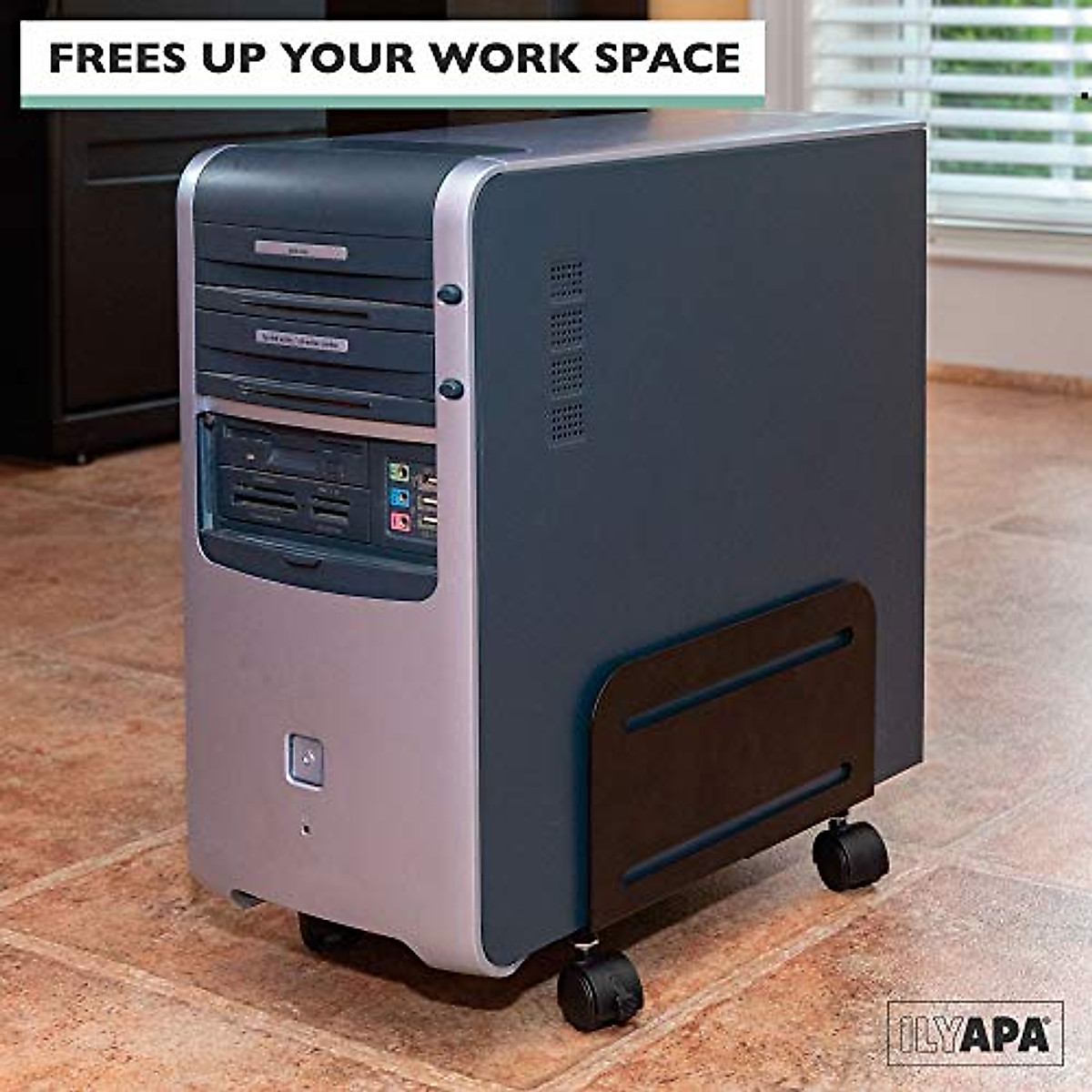 Ilyapa PC Computer Tower Stand with Wheels - Adjustable Mobile CPU Holder Cart for Desktop