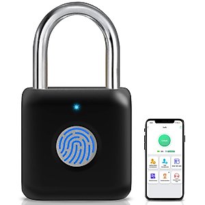 Fingerprint Padlock, Pothunder Padlock, Locker Lock, Combination Lock, Fingerprint Lock with APP Unlock, USB Rechargeable, Suitable for Gym Locker, Door, Locker(Black)