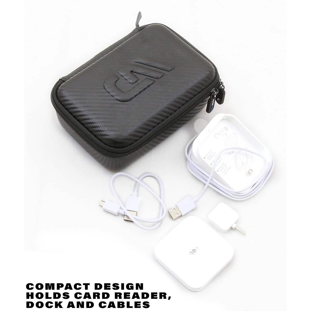 CASEMATIX Portable Card Reader Case Compatible with Square Contactless Dock and Chip Reader Scanner Holds Dock, Chip Reader, USB Cables and Small Accessories, Case Only