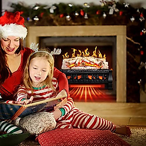 R.W.FLAME Electric Fireplace Log Set Heater 21IN, Remote Control, Flame Brightness Adjustable,Realistic Ember Bed,Overheating Protection for Home and Office Decor,1500W Whitish Gray logs