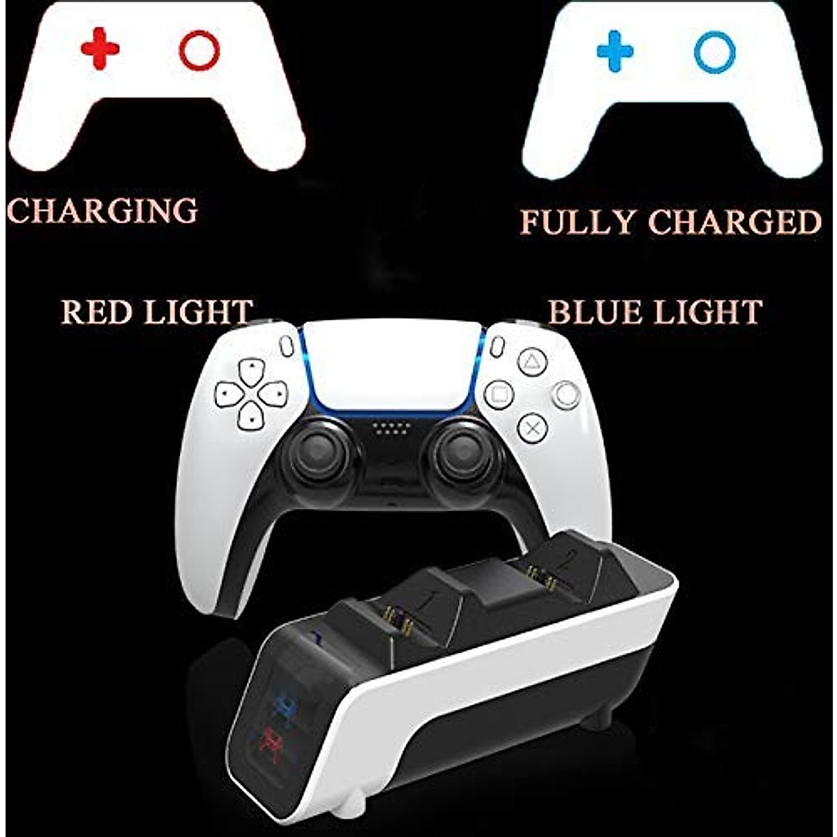 Newest Charging Station for PS5 Wireless Controllers, with LED Indicator, White, Fast Charing Dock for Dual Sense Playstaion 5 Controller with 80cm Short Charging Cord