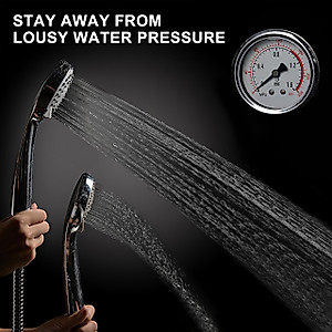 HO2ME High Pressure Handheld Shower Head with Powerful Shower Spray against Low Pressure Water Supply Pipeline, Multi-functions, w/ 79 inch Hose, Bracket, Flow Regulator, Chrome Finish
