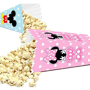 24 Packs Micky Minnie Mouse Party Popcorn Boxes, Baby Shower Party Cookie Boxes for Kids Micky Minnie Themed Party, Birthday Treats Boxes