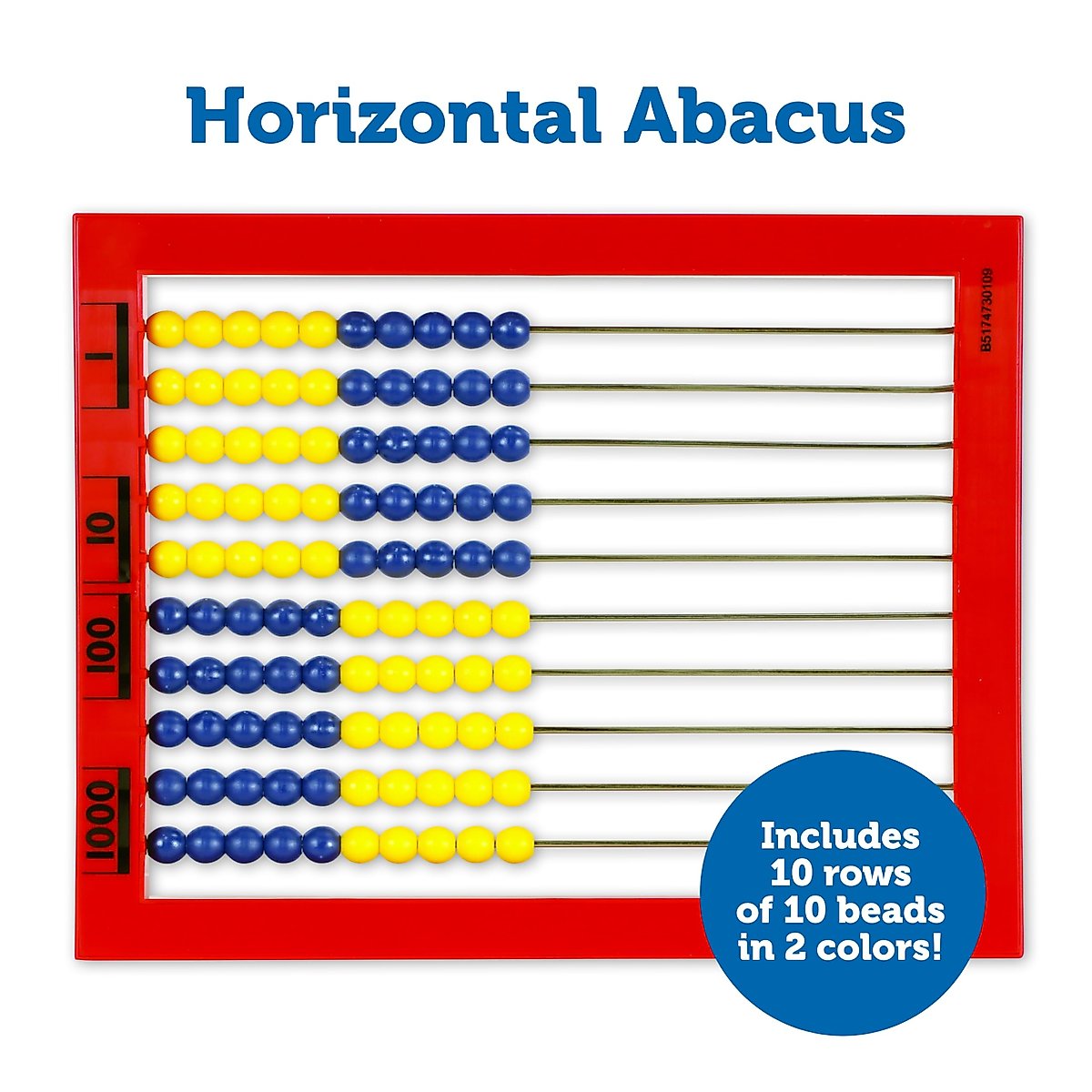 Learning Resources 2-Color Desktop Abacus, Red Frame, Color Coded, Math Concepts