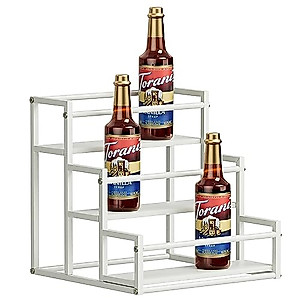 ZGO 3 Tier Coffee Syrup Rack for Coffee Bar, Water Bottle Organizer for Cabinet, Simple Syrup Bottles Coffee Station Organizer for Countertop, Coffee Bar Accessories and Organizer(White)