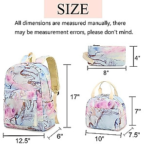 LOIDOU Backpack for Teen Girls Bookbags School Backpack with Lunch Box and Pencil Case 3 in 1 School Bags Set