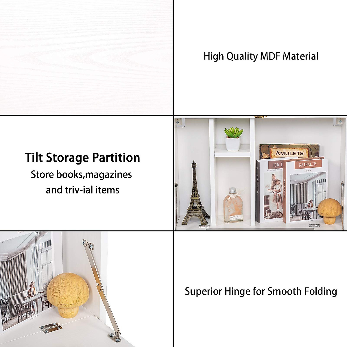 KZHOME Multifunctional Folding Wall-Mounted Laptop Desk Writing Table with Storage Shelves, for Home Office, White