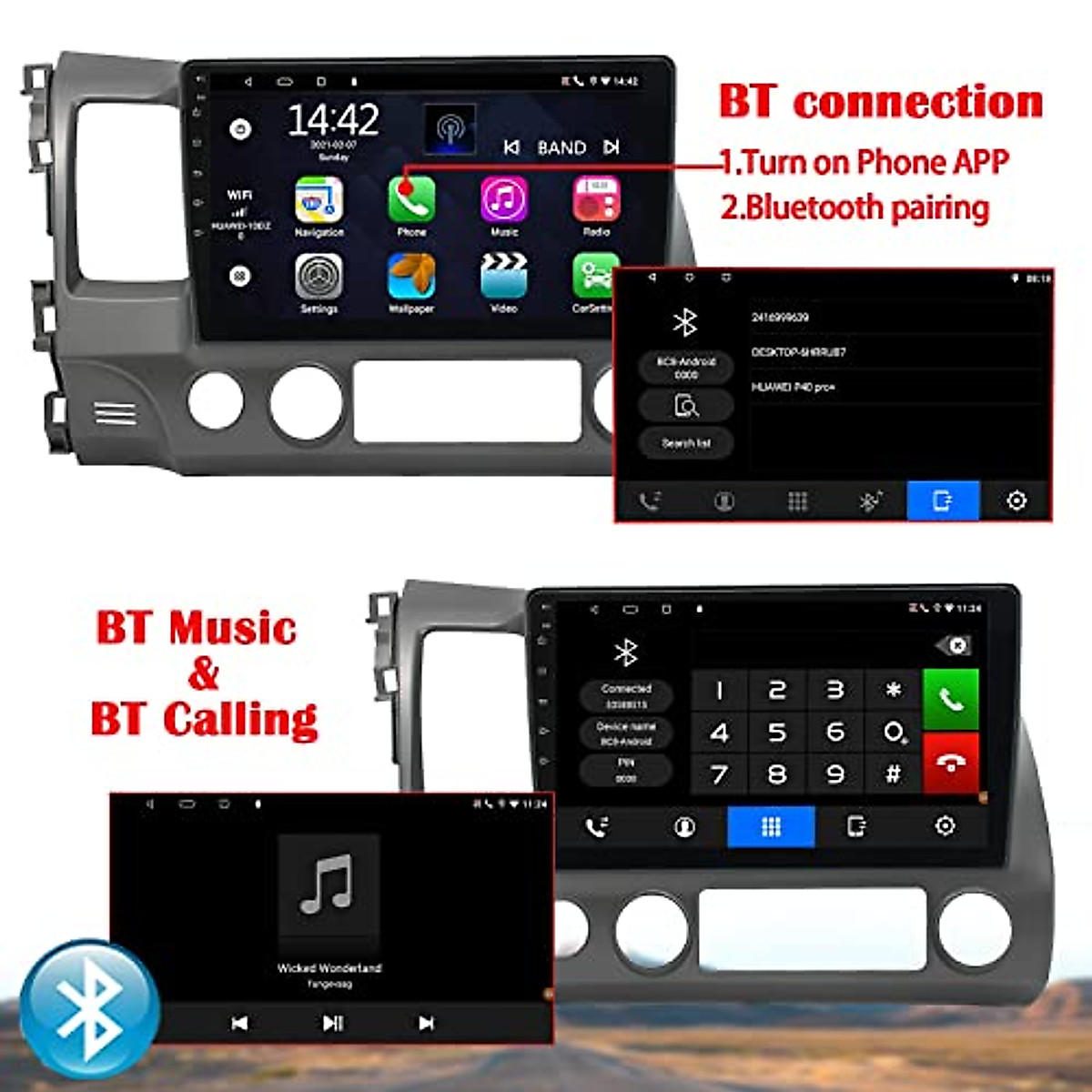 Binize Android 10 Car Stereo Compatible with CarPlay&Android Auto,10 Inch Touch Screen Car Radio Support Bluetooth,GPS Navigation,FM&AM,RDS,DSP,SWC for Honda Civic 2006-2011+Backup Camera