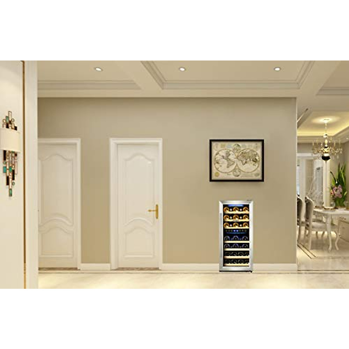 Phiestina Dual Zone Wine Cooler Refrigerator, 33 Bottle Free Standing Compressor Fridge and Chiller for Red and White Wines, 16'' Glass Door Wine Refrigerator with Digital Memory Temperature Control