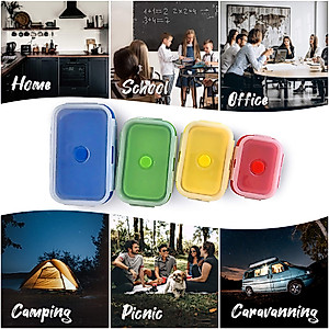 Collapsible Silicone Food Storage Containers - 16 Pcs Set with Lids Made by Silictek - Food Grade Travelling Measuring Cups - Measuring Spoons & Sporks- Portable & BPA Free - 4x Each