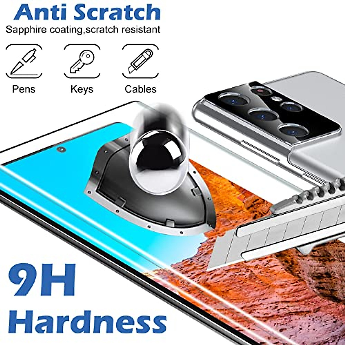Arshek [2+2 Pack] Galaxy S21 Ultra Screen Protector, 9H Tempered Glass Include two Camera Lens Protector,Ultrasonic Fingerprint Compatible,3D Curved, HD Clear for Samsung 5G Protector