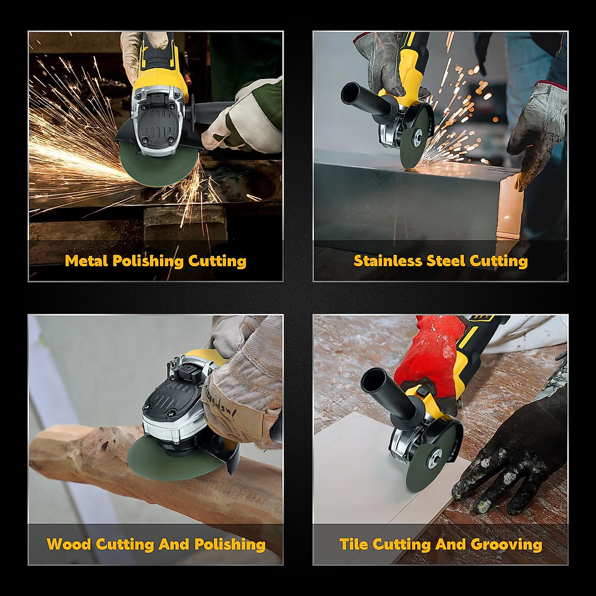 Cordless Angle Grinder for Dewalt 20v Batteries, 6600RPM Brushless Electric Grinder, 4 Variable Speed Metal Grinder for 4.9''Wheels with Adjustable Auxiliary Handle for Cutting, Polishing（No Battery)