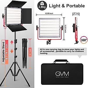 GVM 1200D RGB LED Video Light, 50W Video Lighting Kit with APP Control, 3200K-5600K Photography Lighting kit for Studio, Aluminum Alloy Shell,CRI 97