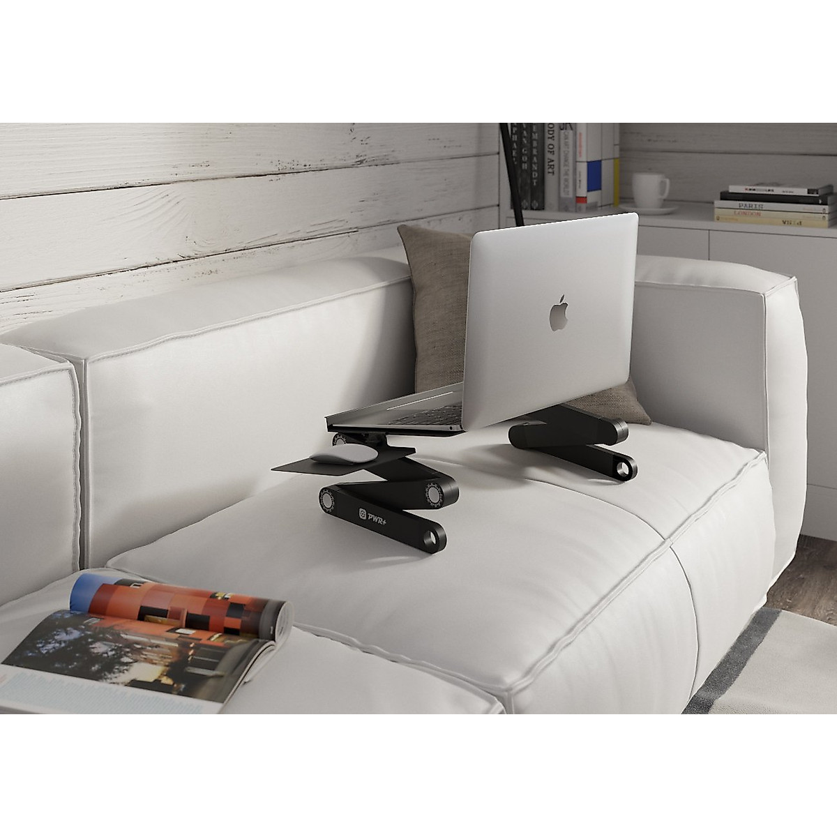 PWR+ Laptop Table Stand Adjustable Riser: Portable with Mouse Pad Fully Ergonomic Mount Ultrabook MacBook Gaming Notebook Light Weight Aluminum Black Bed Tray Desk Book Fans Up to 17 inch