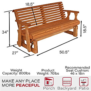 Amish Heavy Duty 800 Lb Roll Back Pressure Treated Porch Glider (4 Foot, Cedar Stain)