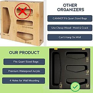 Acrylic Ziplock Bag Storage Organizer - Fits Quart Sized Bags, Opens for Easy Access, Durable Materials Tested to Last 3+ Years - Ziploc Bag Organizer for Drawer, Sandwich Bag Organizer