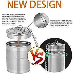 K Kitcherish 2 Pack Tea Infuser, Tea Strainer for Loose Leaf Tea & Cooking Infuser of Extra Fine Mesh, 18/8 Stainless Steel Tea Ball Strainer with Extended Chain Hook, Fits All the Tapots and Mugs