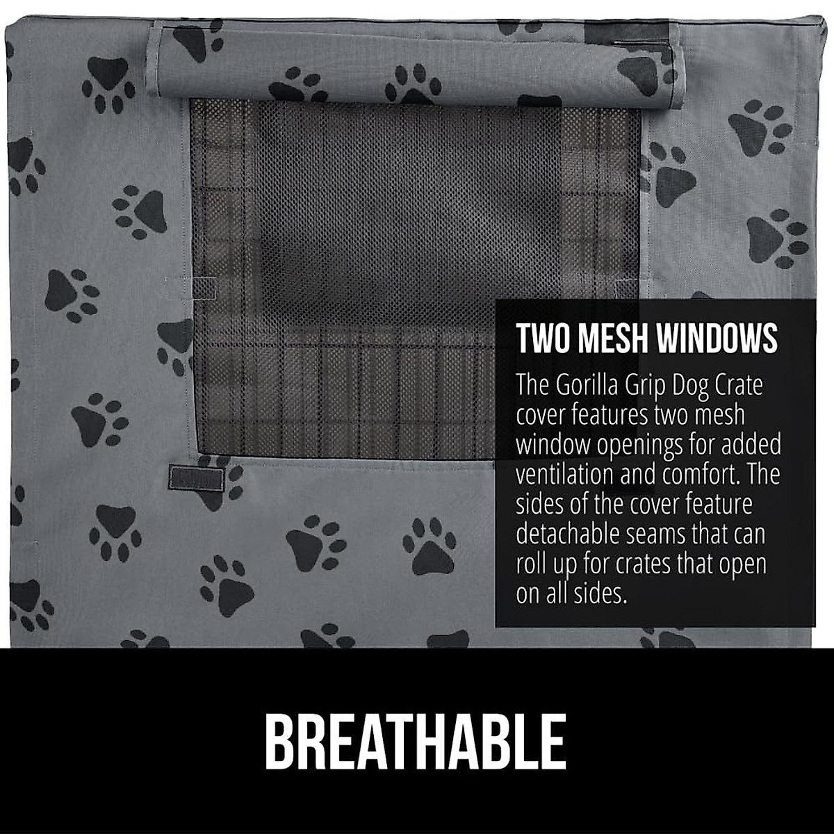 GORILLA GRIP Dog Crate Covers compatible with Amazon Basics Dog Crates, All Sides Open, Privacy Cover Fits 36" Wire Kennel, Breathable Mesh Windows, Light Reducing Puppy Training Cage Topper, Gray Paw