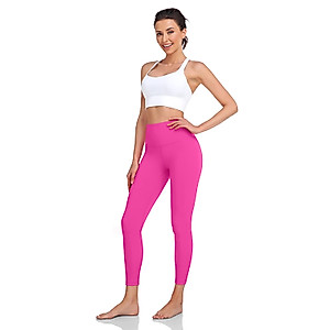 HeyNuts Pure&Plain 7/8 High Waisted Leggings for Women, Athletic Compression Tummy Control Workout Yoga Pants 25'' Sonic Pink M(8/10)