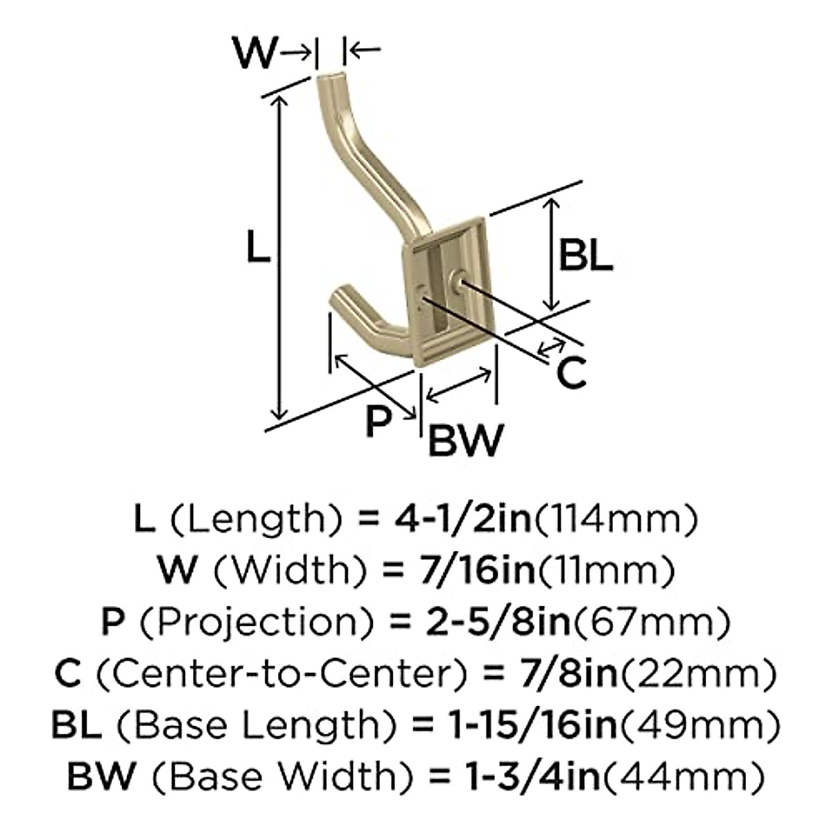 Amerock H37005BBZ | Aliso Double Prong Decorative Wall Hook | Golden Champagne Hook for Coats, Hats, Backpacks, Bags | Hooks for Bathroom, Bedroom, Closet, Entryway, Laundry Room, Office