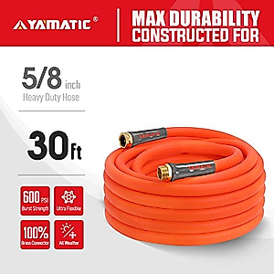 YAMATIC Heavy Duty Garden Hose 5/8 in x 30 ft, Super Flexible Water Hose, All-Weather, Lightweight, Burst 600 PSI
