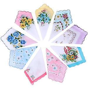 40pcs Women Floral Handkerchiefs Vintage Floral Print Cotton Ladies Handkerchiefs
