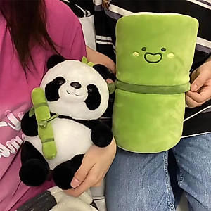 Shapeazy Cute Panda Plush Toy with Bamboo Cover, Bamboo Tube Panda Plush Toy, Kawaii Panda Stuffed Toys, Animal Panda Plush Doll Pillow Toys for Kids Funny Birthday Gift (9.8in)