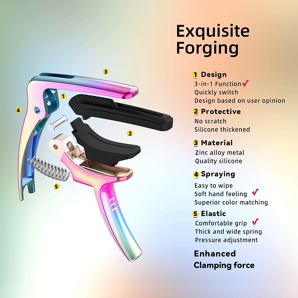 TANMUS 3in1 Guitar Capo for Acoustic and Electric Guitars(with Pick Holder and 4Picks),Guitar Accessories (MC-021)