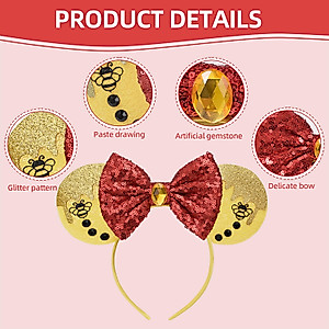 Eisyaa Yellow Winnie Minnie Ears Red Bow Headband, Sparkle Mouse Ears Headbands, Sequin Mice Ears Headband Princess Decoration Cosplay Costume (Winnie/Yellow)