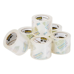 Scotch Sure Start Shipping Packaging Tape, 1.88" x 25 yd, Designed for Packing, Shipping and Mailing, No Splitting or Tearing, 1.5" Core, Clear, 6 Rolls (DP-1000RF6)