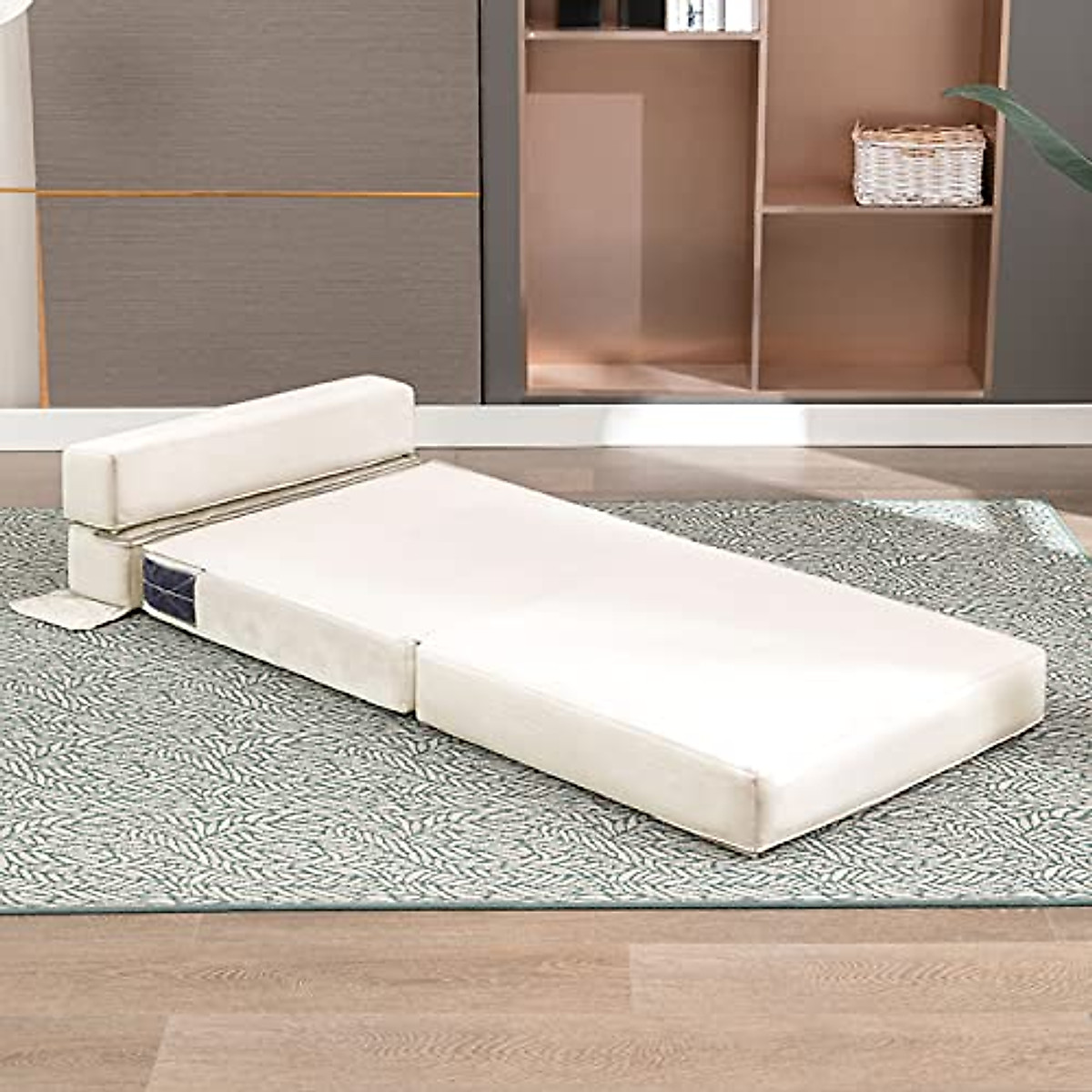 Mjkone Folding Futon Sofa Bed, Modern Convertible Couch for Compact Living Room Office Apartment Space, Modular Sectional Sofa for Resting Camping- Single, Beige