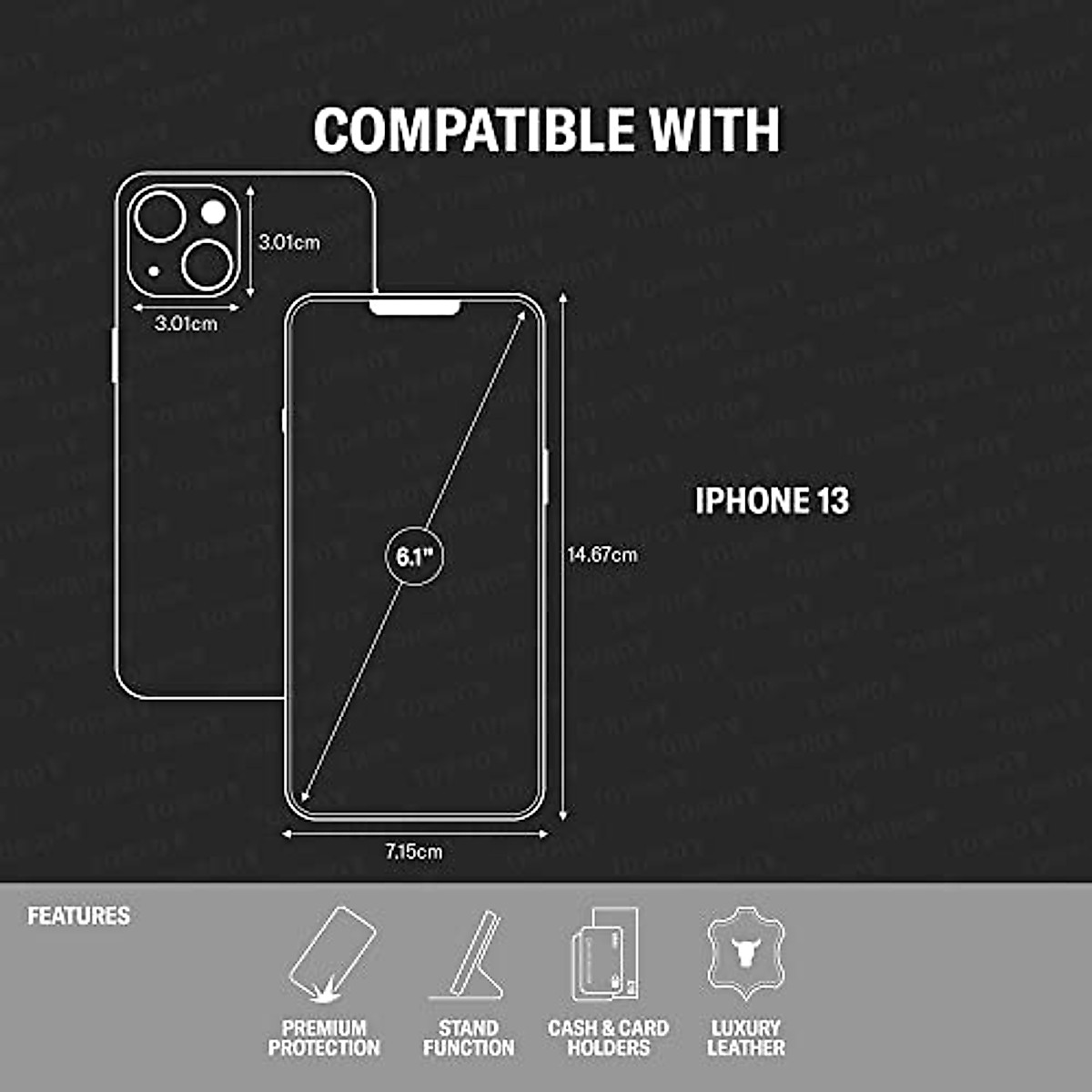 TORRO Case Compatible with iPhone 13 – Premium Leather Wallet Case with Kickstand and Card Slots (Dark Brown)