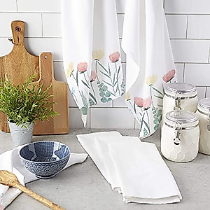 Kitchen Towels 2 Pack 18×28in-Super Absorbent Dish Cloth Flowers and Green Leaves on White Soft Dish Towel for Home Drying Dishes Watercolor Blossom Floral Tea Bar Hand Towels Cleaning Cloths