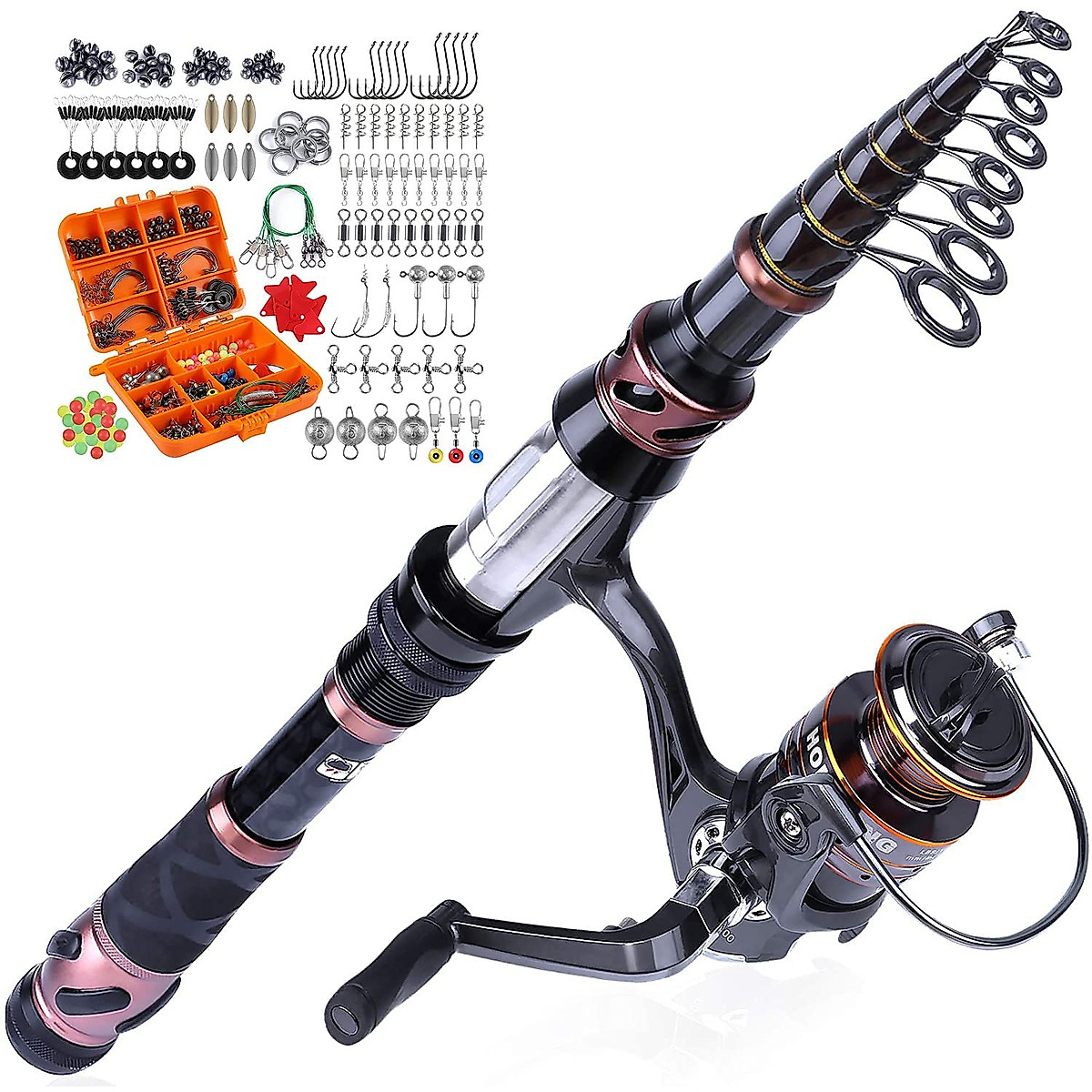 PLUSINNO Fishing Rod and Reel Combos, 212Pcs Fishing Tackle Kit with Tackle Box, Saltwater Freshwater Kit Fishing Rod Kit