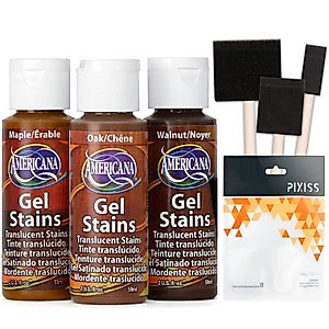 Americana Gel Stain Wood Stain Paint 3-Pack, Wood Tint Colors Walnut, Oak, Maple, 2-Ounce, With Foam Brushes For Gel Stain Paint