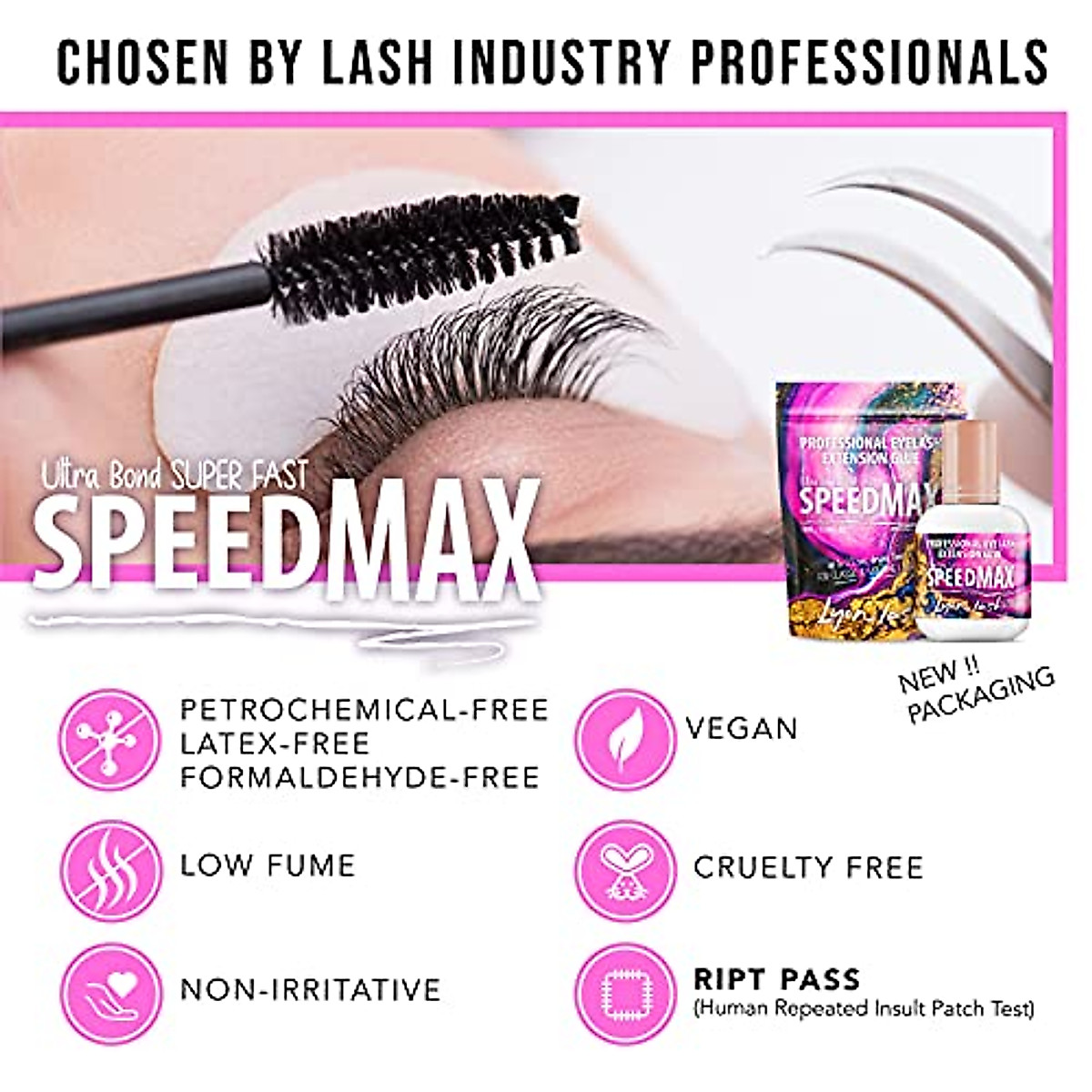 Lyon Lash SPEEDMAX Eyelash Extension Glue | 0.3-1.3 Sec Dry Time | Up to 8 Weeks Retention | Black Adhesive Supplies for Professional Use | (10ml/0.34 fl. Oz)