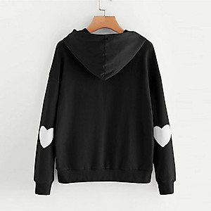 IEason,Womens Long Sleeve Heart Hoodie Sweatshirt Jumper Hooded Pullover Tops Blouse (XL, Black)