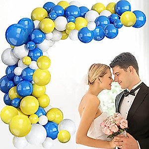 Blue Yellow White Balloon Garland Kit, 90 Pack Blue Yellow White Latex Balloons with 16FT Strip for Baby Shower Anniversary Birthday Wedding Graduation Office Party DIY Decoration