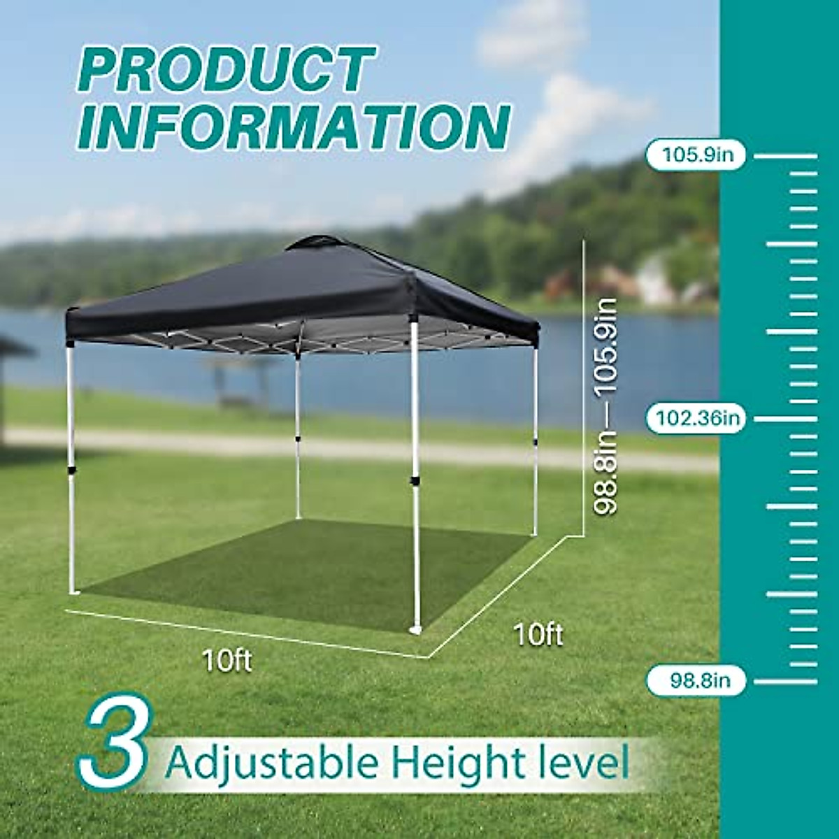 TOREAD Canopy 10'x10' Pop Up Commercial Instant Gazebo Tent with Air Vented Top,Thicken Frame,Fully Waterproof, UV 50+,Easy Set up,Portable Canopy Tent with Zipper Bag & Side Walls,Black