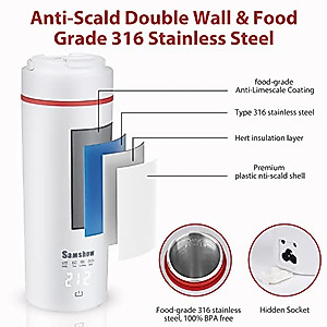 Portable Electric Kettle Travel Kettle Small/Mini Tea Kettle Electric Water Boiler With 4 Smart Tempe Preset and Keep Warm, Hot Water boiler Kettle Electric 316 Stainless Steel with Auto Shut-Off