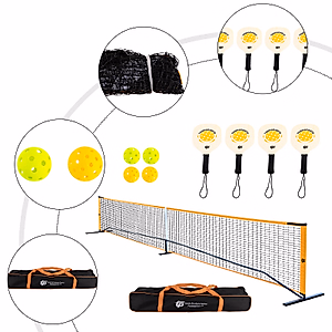 Portable Pickleball Net Set 4 Pickleballs 40&26 Holes Official Size Pickleball Net with 4 Pickleball Paddles Outdoor Pickleballs and Carry Bag for Badminton Tennis Driveway