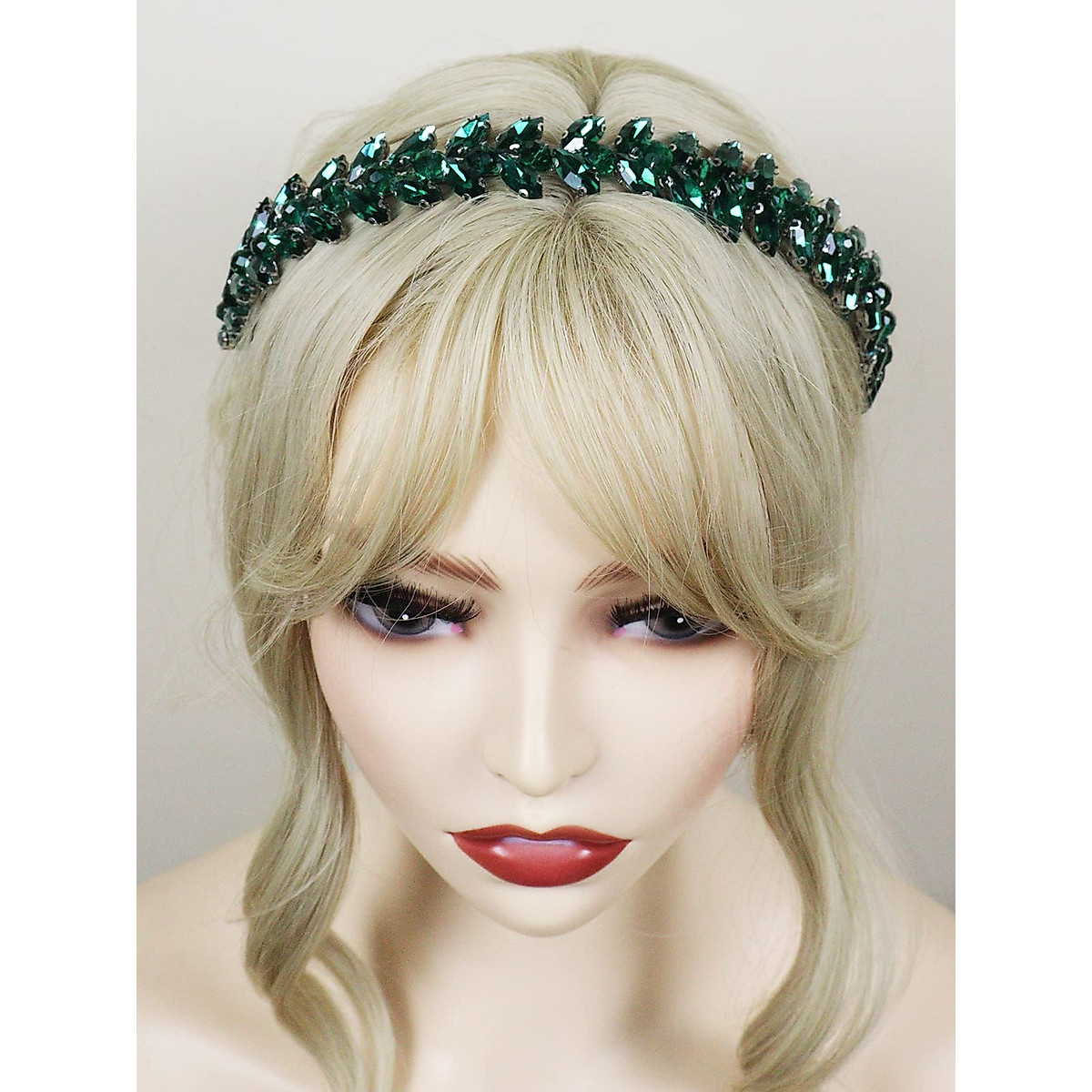Brihasory Green Rhinestone Headband Wedding Hair Accessories for Brides Tiaras for Women and Girls Goddess Costume Hair Decoration Party Prom Bridesmaid Gifts