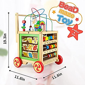 FOPNETS Wooden Toys for 1 2 Year Old Boys Girls Activity Cube Gift Set Developmental Montessori Learning Educational Toys for Toddlers Removable Bead Maze Shape Sorter 6 in 1 First Birthday Gifts
