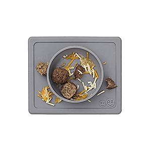 ezpz Mini Bowl - 100% Silicone Suction Bowl with Built-in Placemat for Infants + Toddlers - Comes with a Reusable Travel Bag (Gray)