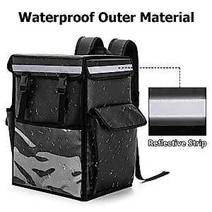 Trunab Insulated Food Delivery Backpack with 2 Side Support Boards and 3 Inner Spaces, Top & Front Loading Waterproof Delivery Bag for Bike Delivery, Uber Eats, Outdoor - Patented Design